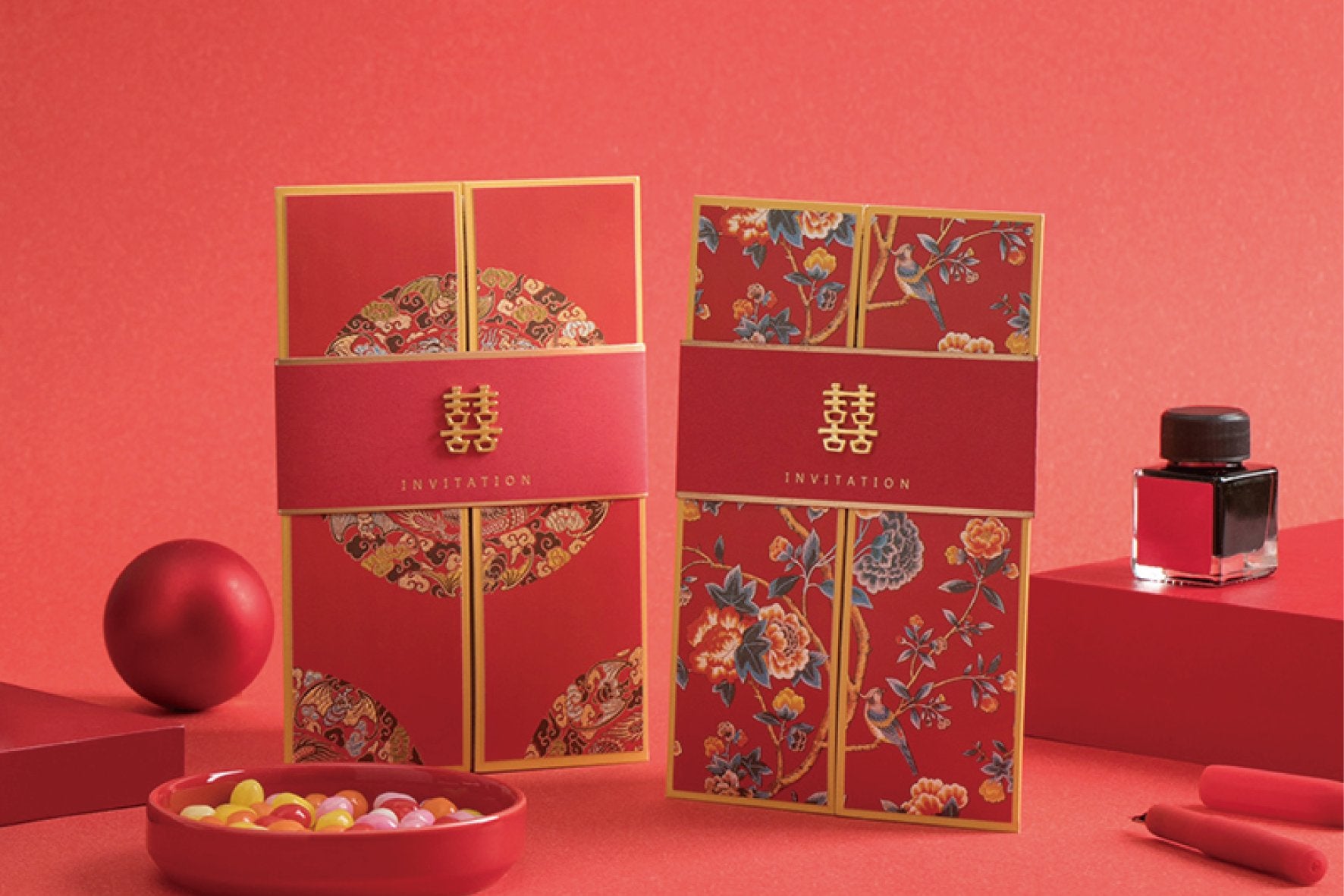 Chinese Invitation Card, Red Traditional wedding invites – Wforwedding